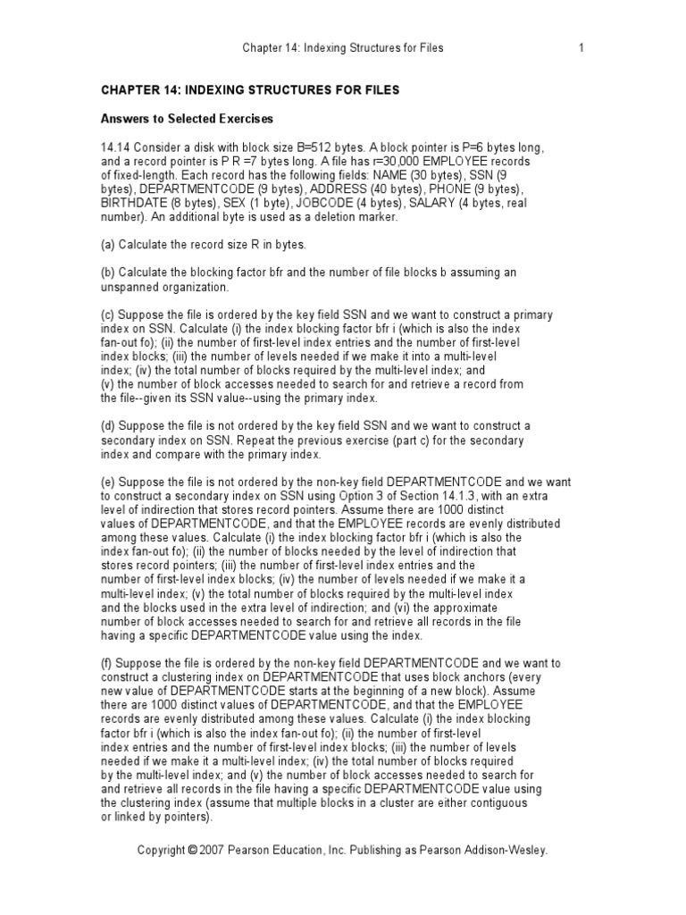 Chapter 14: Indexing Structures For Files: Answers To Selected Exercises | PDF | Database Index ...