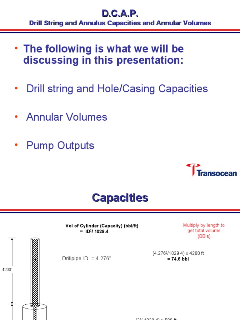Capacities and Annular Volumes and Pump Outputs | PDF | Casing ...