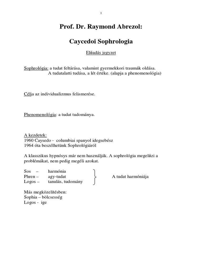 Prof. Dr. Raymond Abrezol: Caycedoi Sophrologia | PDF