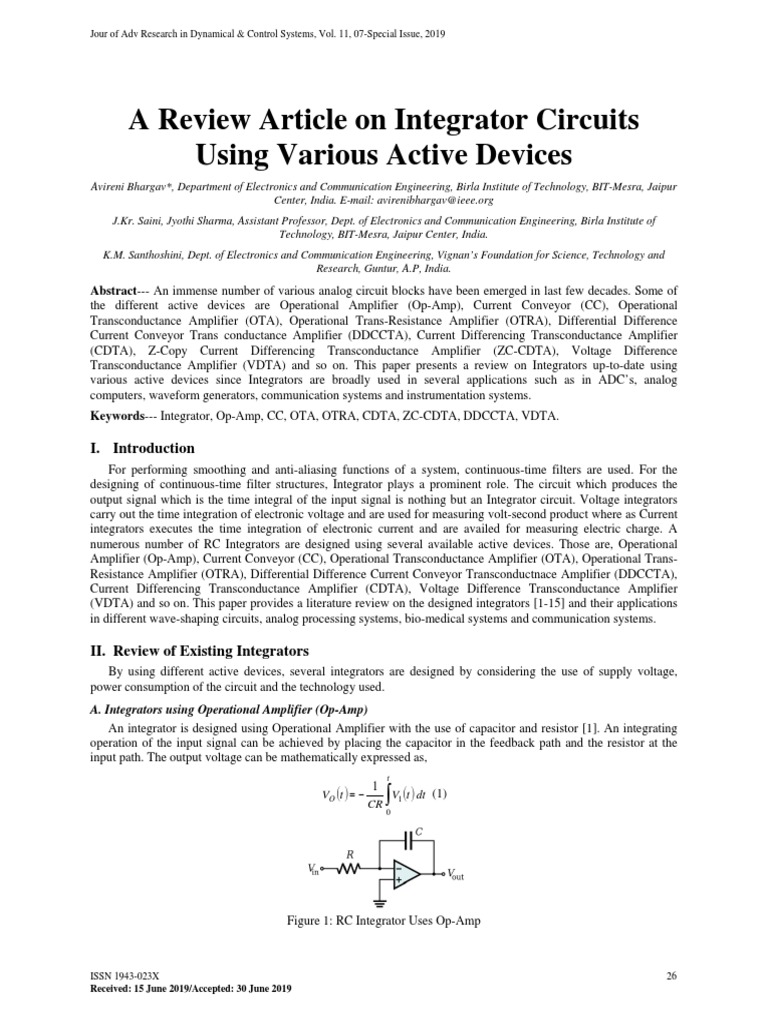 A Review Article On Integrator Circuits Using Various Active Devices ...