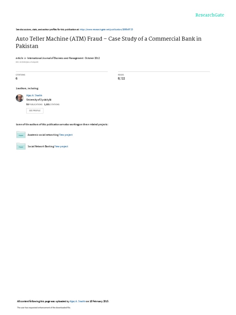 Auto Teller Machine (ATM) Fraud - Case Study of A Commercial Bank in Pakistan | PDF | Automated ...