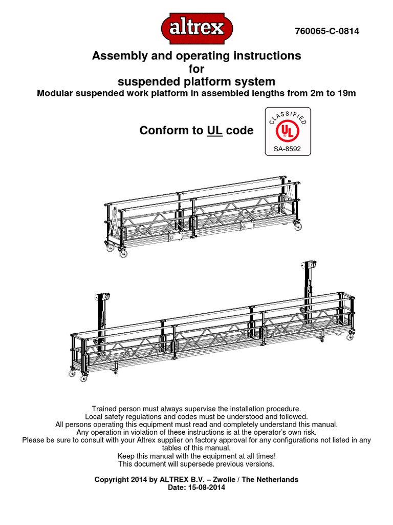 Suspended Platform System Conform Ul | PDF | Wire | Scaffolding