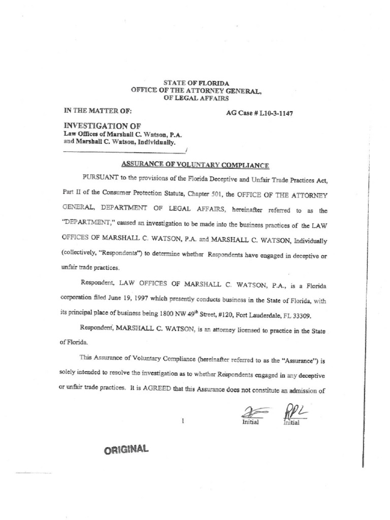 Marshall C. Watson Assurance of Voluntary Compliance | PDF