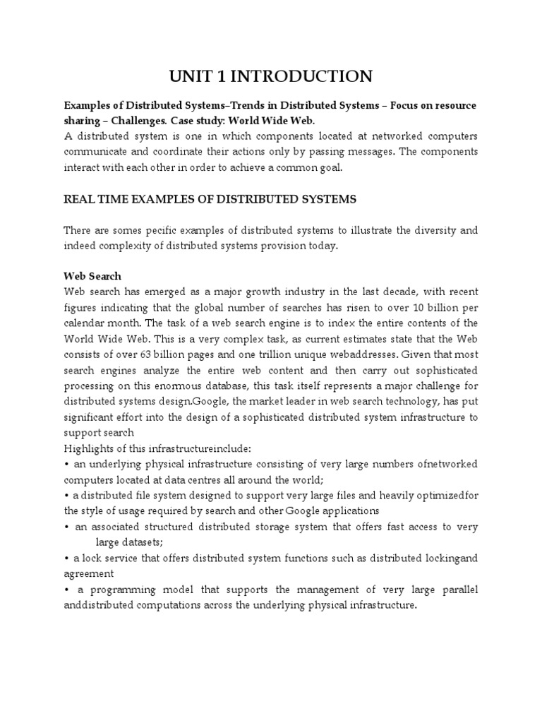 Unit 1 Introduction: Real Time Examples of Distributed Systems | PDF ...