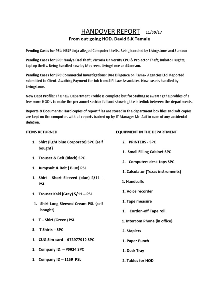 Handover Report - 2017 | PDF | Surveillance | Evidence