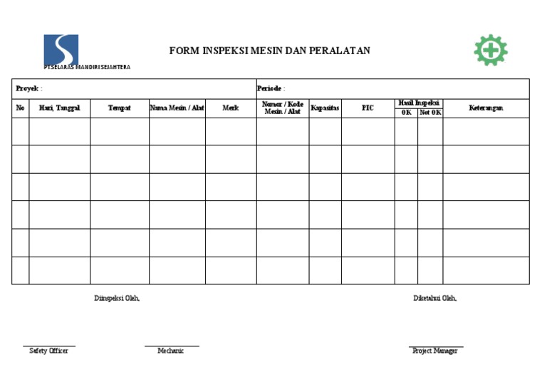 Form Inspeksi Mesin Dan Peralatan | PDF | Teknologi & Rekayasa