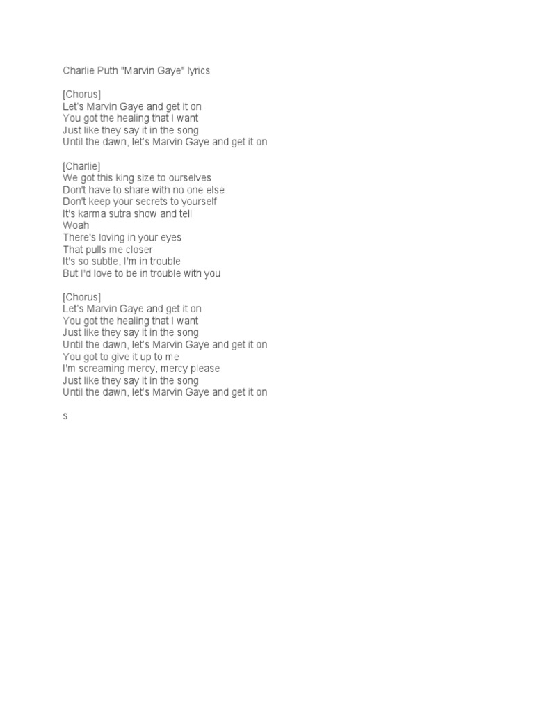 Charlie Puth Marvin Gaye Lyrics | PDF