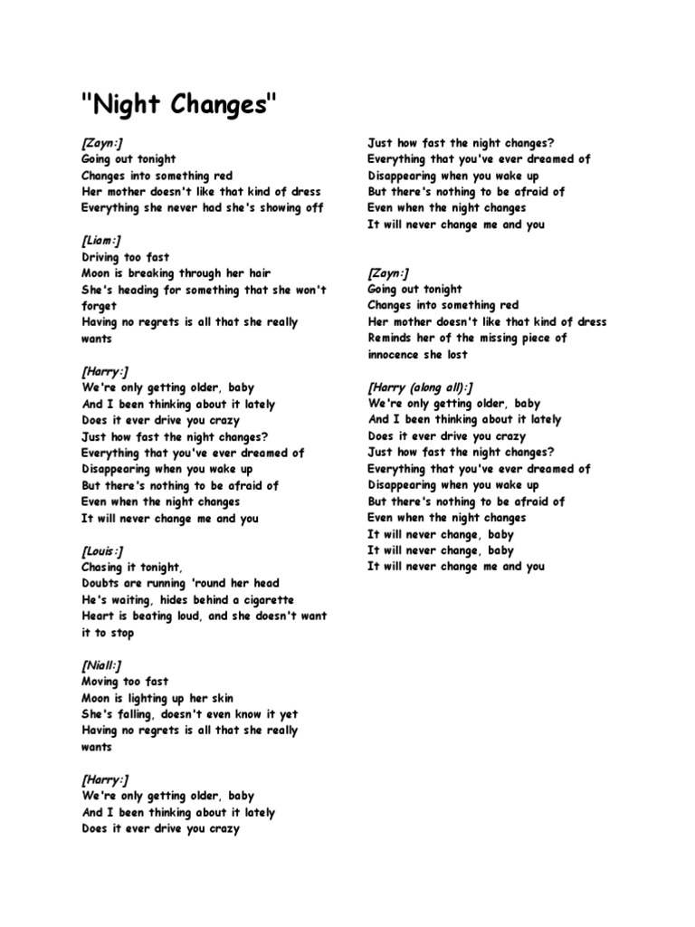 Night Changes Lyrics | PDF