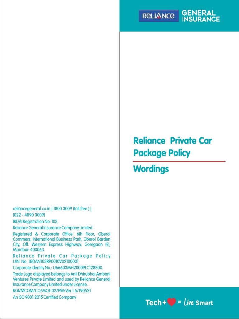 Reliance Private Car Package Policy Wording | PDF | Indemnity | Insurance