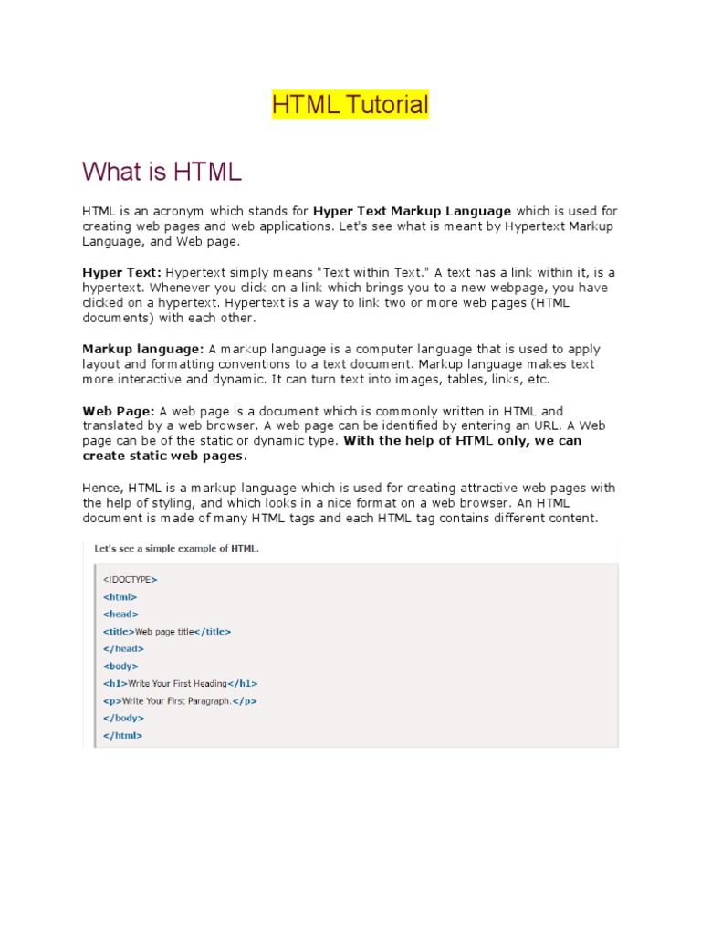 Html Tutorial What Is Html Pdf Html Html Element