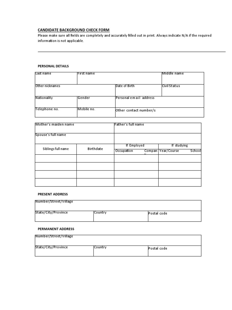 Candidate Background Check Form | PDF | Background Check | Business