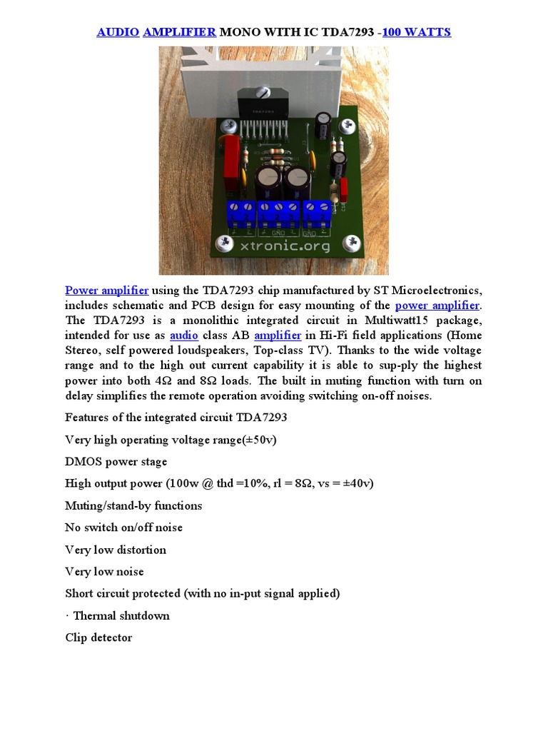 Audio Amplifier Mono With Ic Tda7293 | PDF | Amplifier | Integrated Circuit