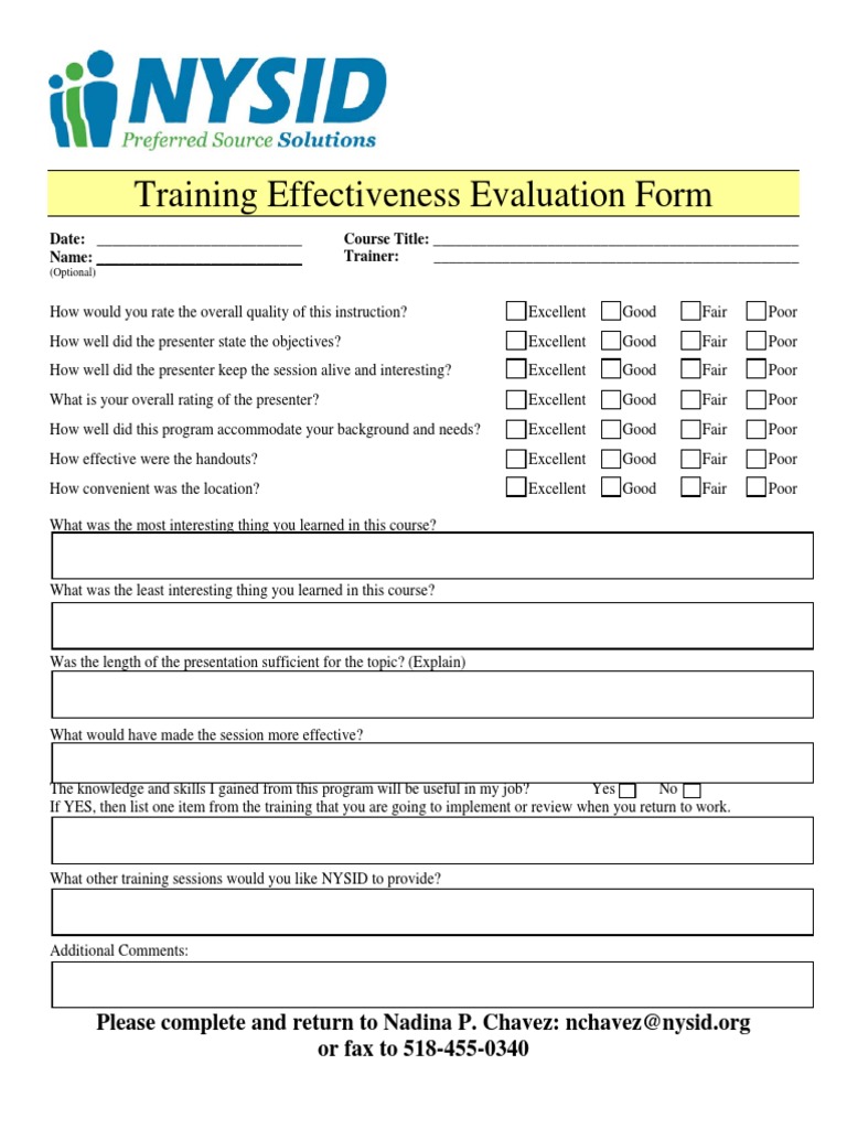 Training Effectiveness Evaluation Form | PDF