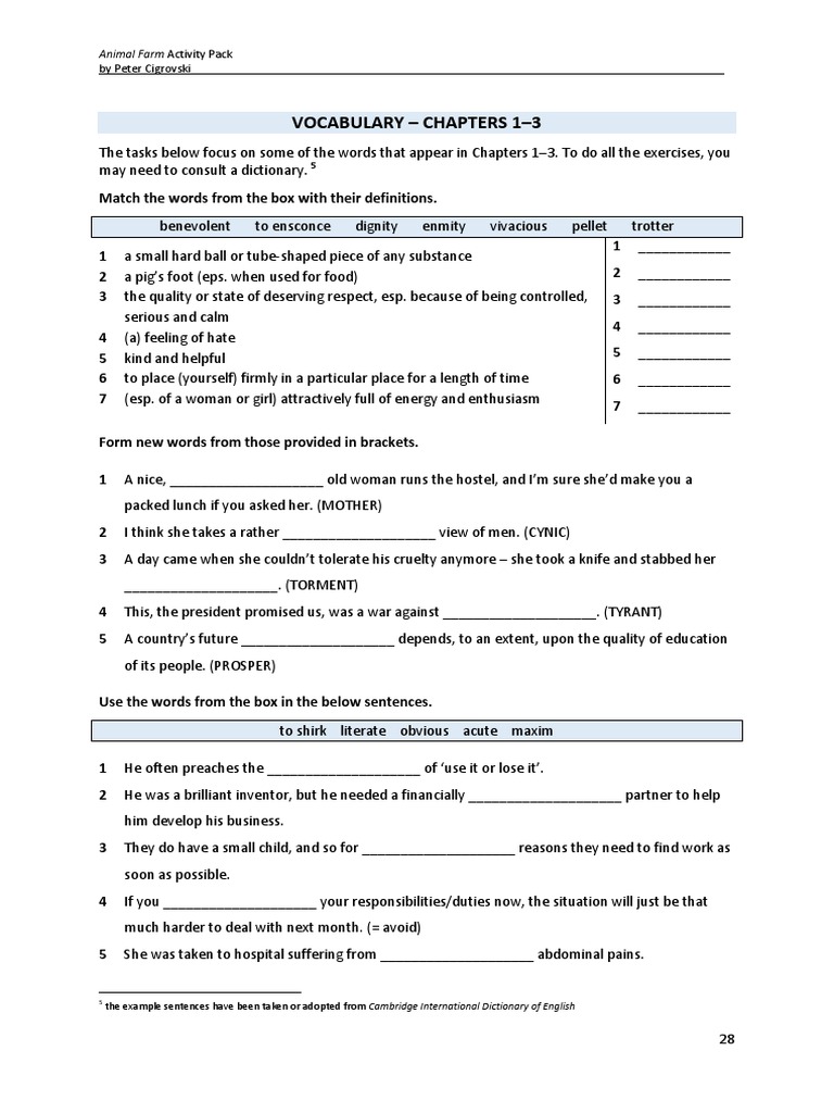 Animal Farm Vocabulary Activity Pack | PDF | Coup D'etat