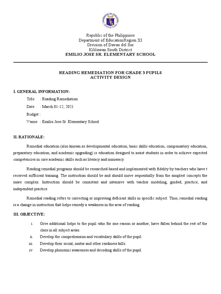 Grade 3 Reading Remediation Plan | PDF | Educational Psychology ...