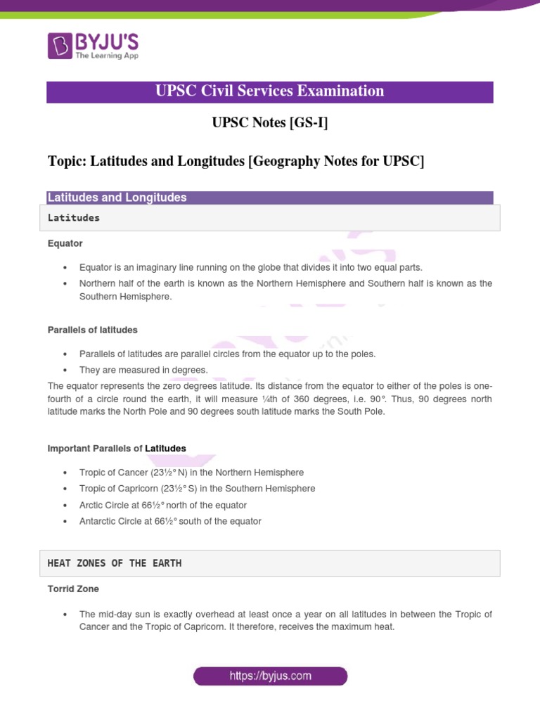 Latitudes and Longitudes Geography Notes For UPSC | PDF