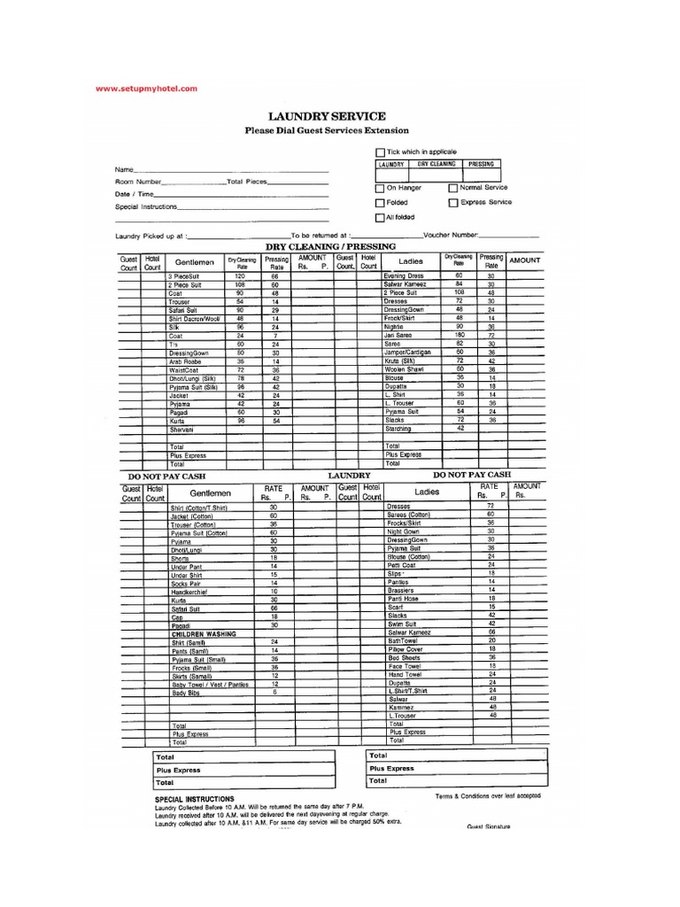 Hotel Laundry List Sample | PDF