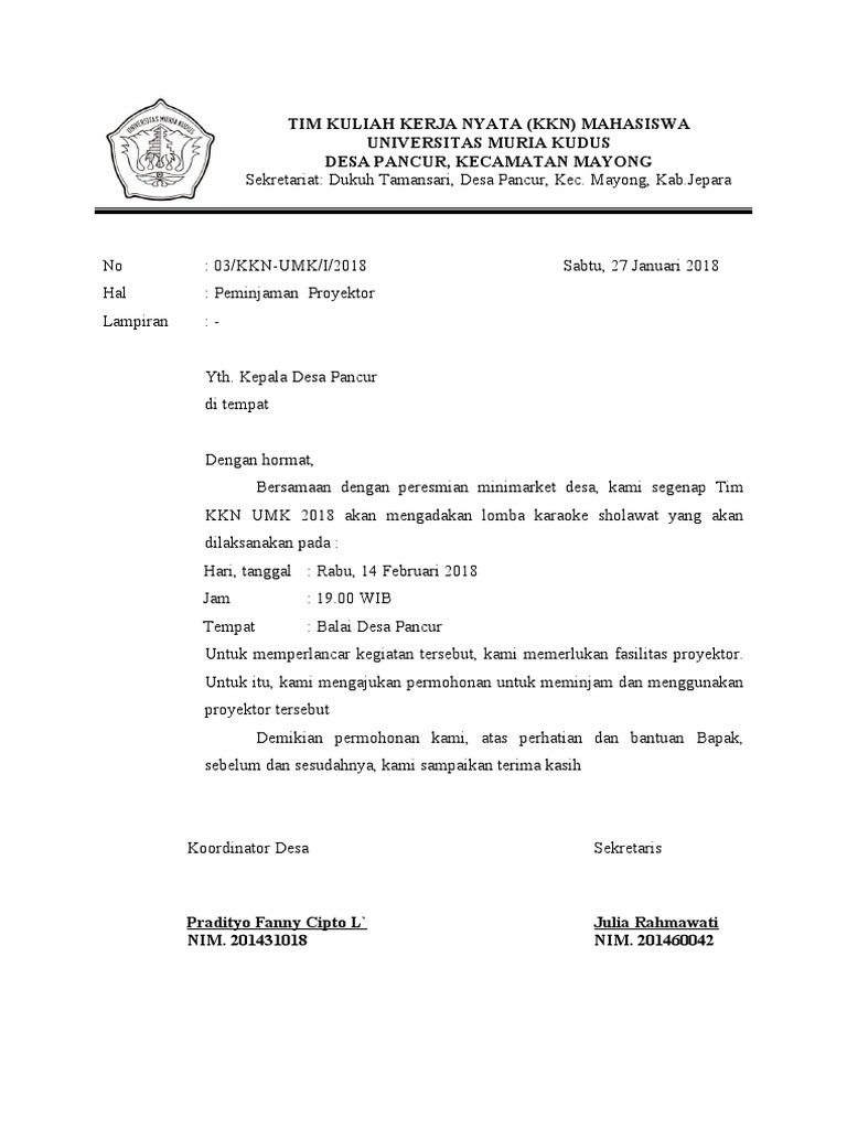 Surat Peminjaman Proyektor 3 | PDF