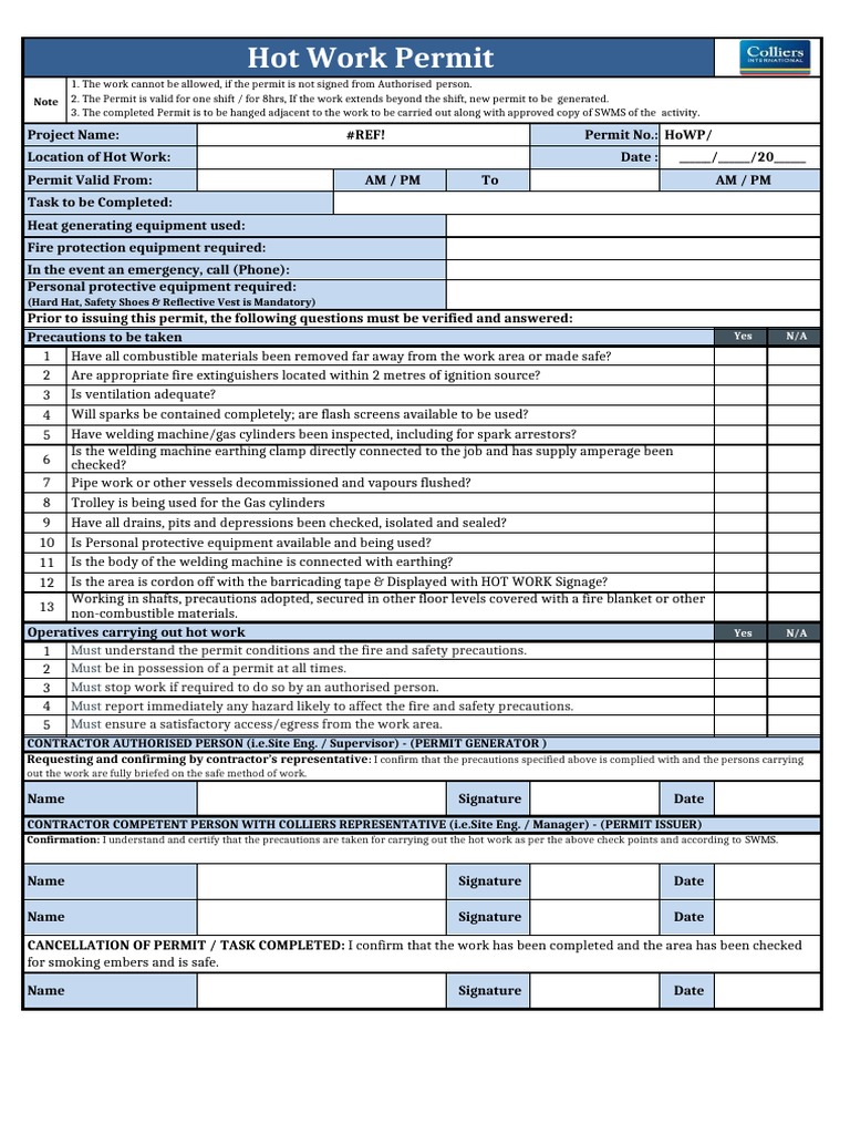 Hot Work Permit Checklist | PDF | Fires | Safety