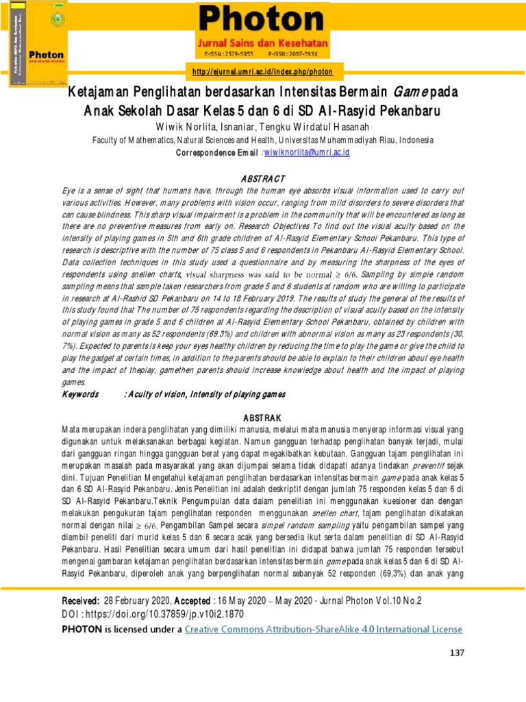 Ketajaman Penglihatan Berdasarkan Intensitas Bermain Game Pada Anak ...