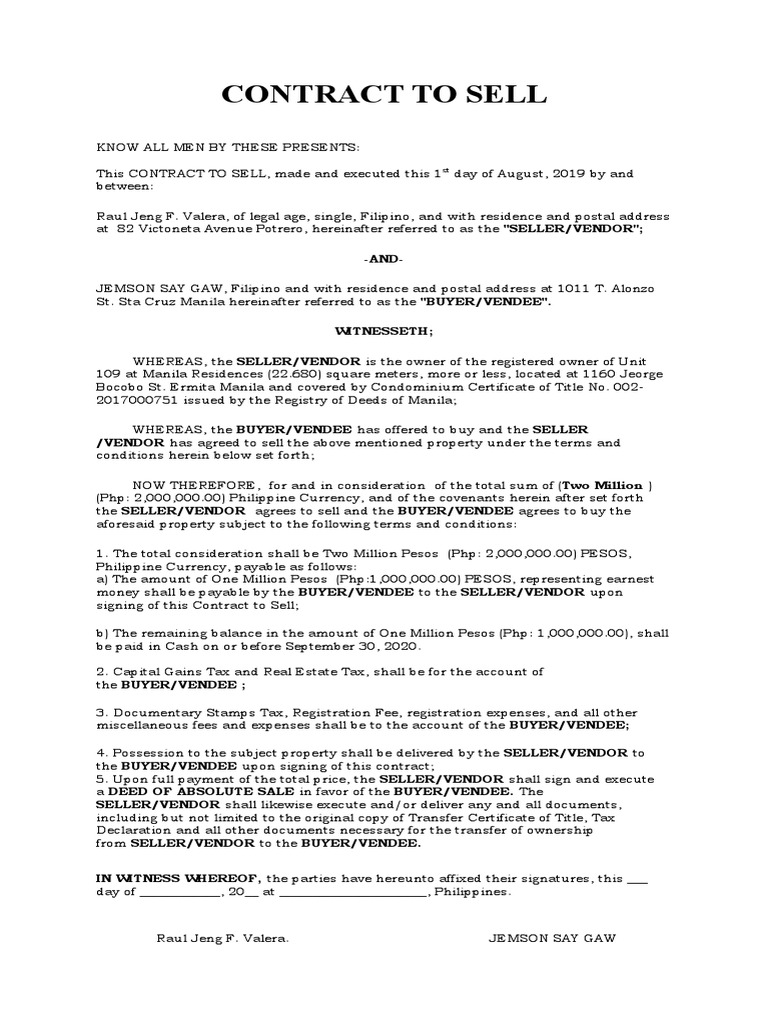 Contract To Sell | PDF | Notary Public | Title (Property)
