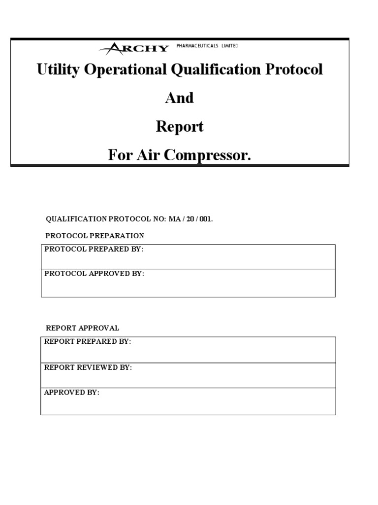 Air Compressor Qualification Protocol | PDF | Calibration | Pressure