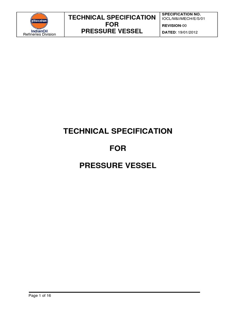 Pressure Vessel Technical Specification | PDF | Welding | Construction