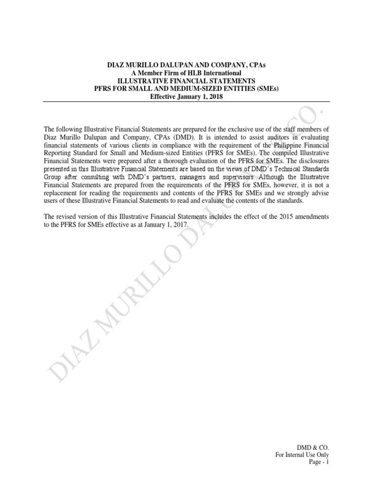 PFRS For SMEs Illustrative FS | PDF | Going Concern | Financial Statement
