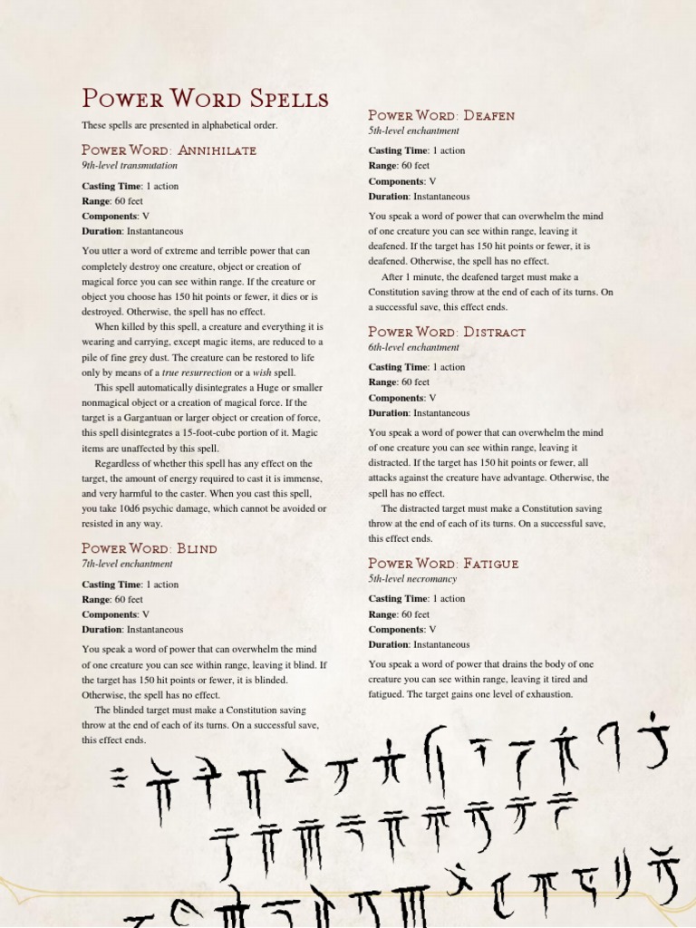 Power Word Spells | PDF | Leisure