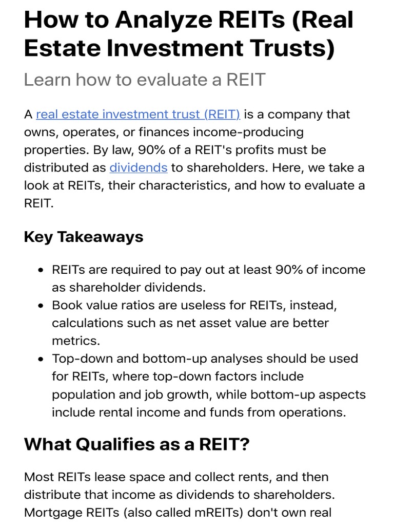 How To Analyse REITs (Real Estate Investment Trusts) | PDF | Real ...