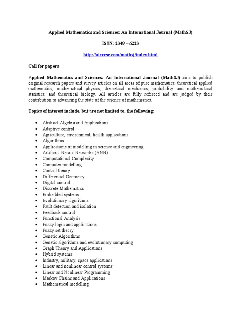 Applied Mathematics and Sciences: An International Journal (MathSJ) | PDF