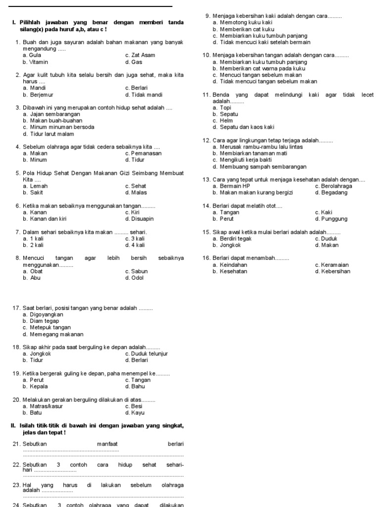 Soal PAT PJOK Kls 2 | PDF