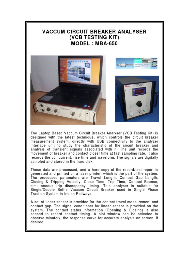 Vaccum Circuit Breaker Analyser (VCB Testing Kit) MODEL: MBA-650 | PDF ...