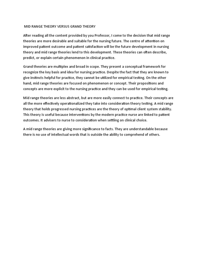 Mid Range vs Grand Theory in Nursing | PDF
