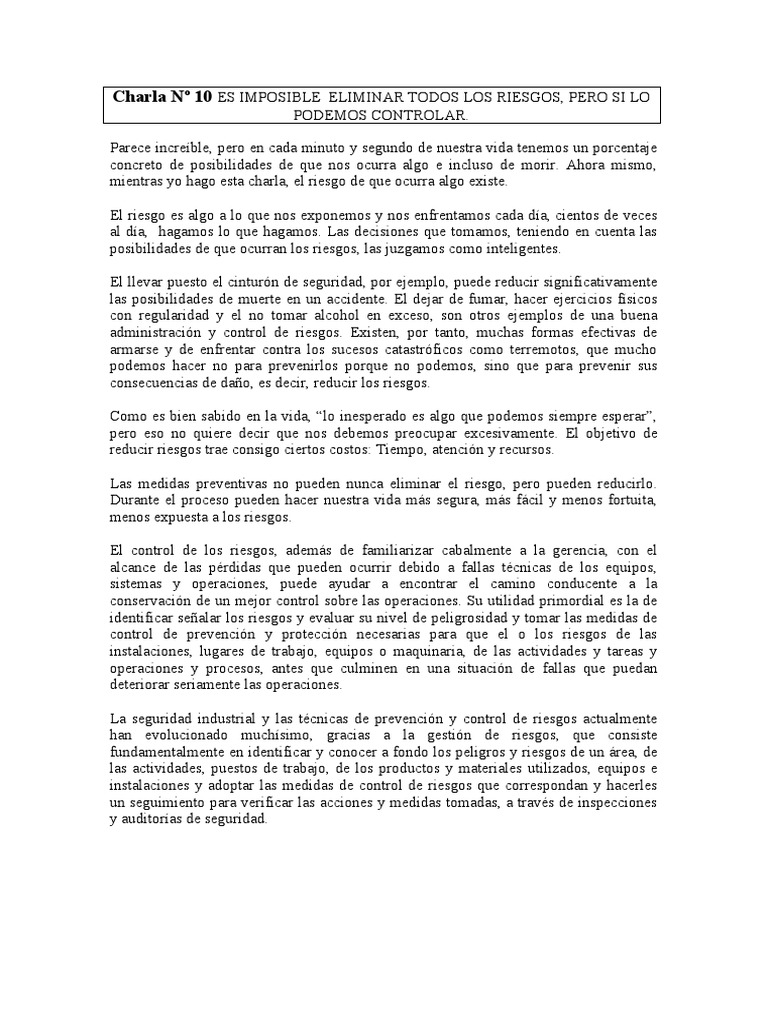 10-Es Imposible Eliminar Todos Los Riesgos, Pero Si Lo Podemos ...