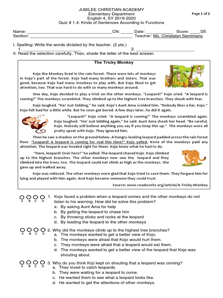 The Tricky Monkey: Page 1 of 2 | PDF
