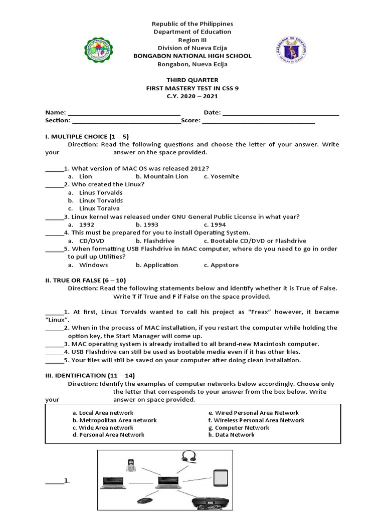 CSS 9 Quarter 3 Week 1 and 2 LAS Mastery Test 2020 2021 | PDF | Usb ...