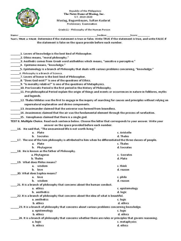 Grade 11 Philosophy Exam Review | PDF | Reason | Metaphysics