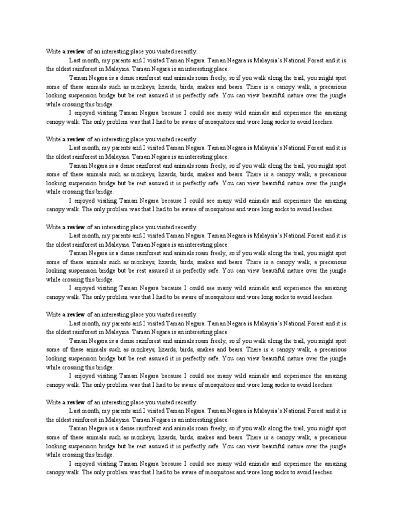 Write A Review of An Interesting Place You Visited Recently | PDF ...