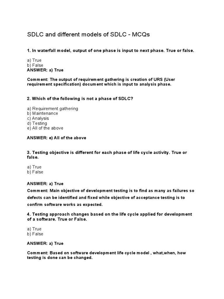 Mcq Sdlc Pdf Software Testing Software Development Process