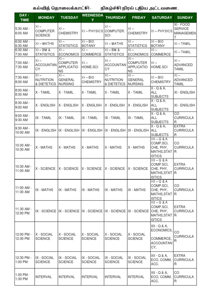 Kalvi Tholaikatchi New Timetable | PDF | Engineering | Science