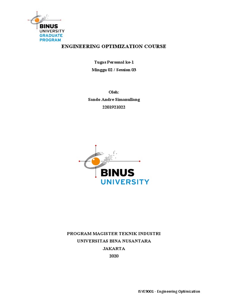 Engineering Optimization Course: Tugas Personal Ke-1 Minggu 02 ...