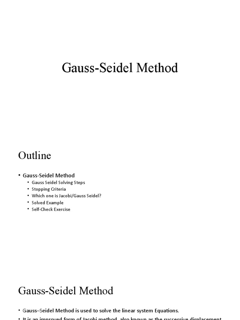 An Overview of the Gauss-Seidel Iteration Method for Solving Systems of ...