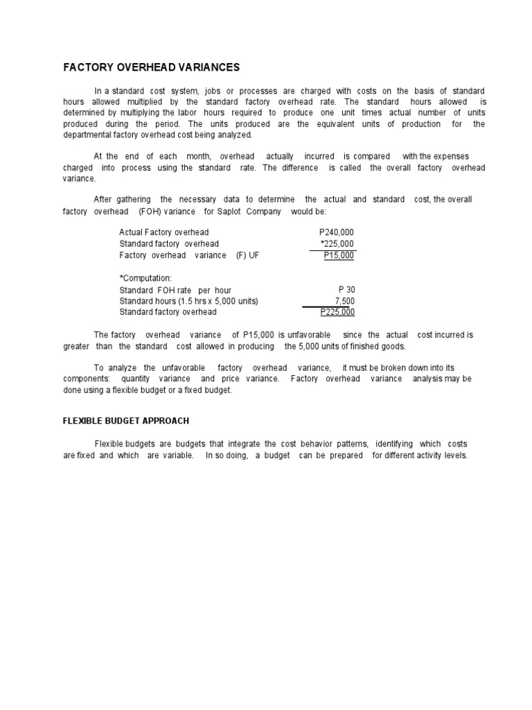 Factory Overhead Variances: Flexible Budget Approach | PDF | Variance ...