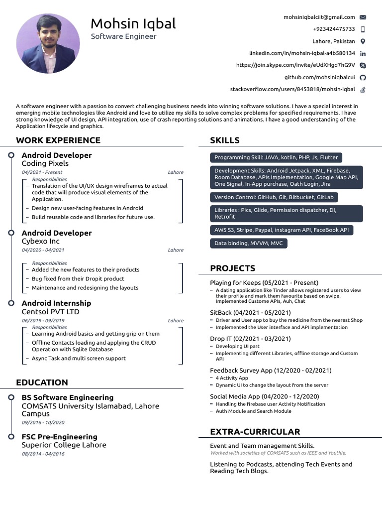 Mohsin's Developer Resume | PDF | Android (Operating System) | Mobile App