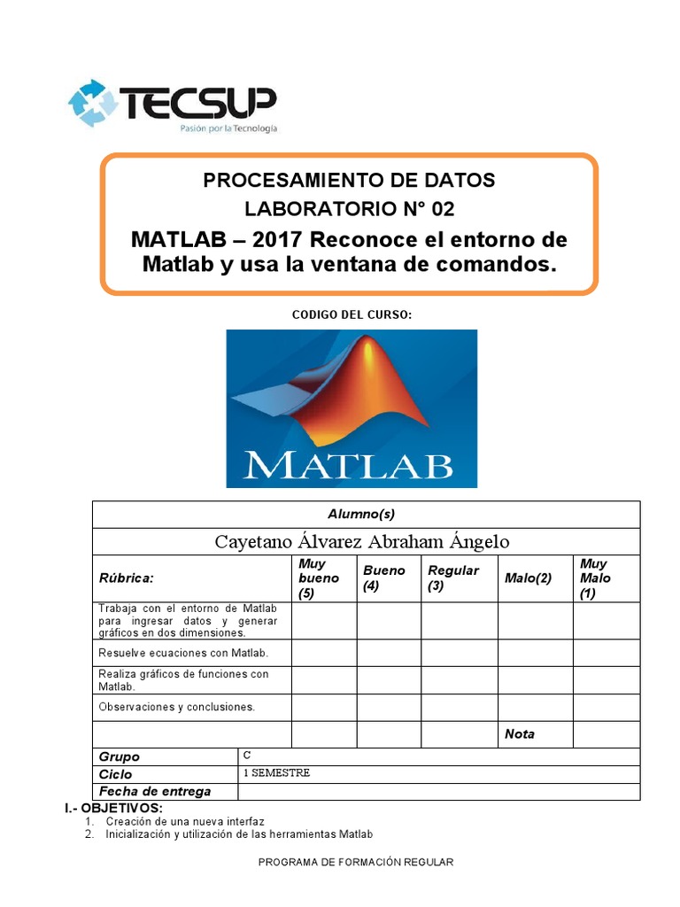 Lab 02 - Matlab 2017 - Reconoce El Entorno de Matlab y Usa Ventana de ...