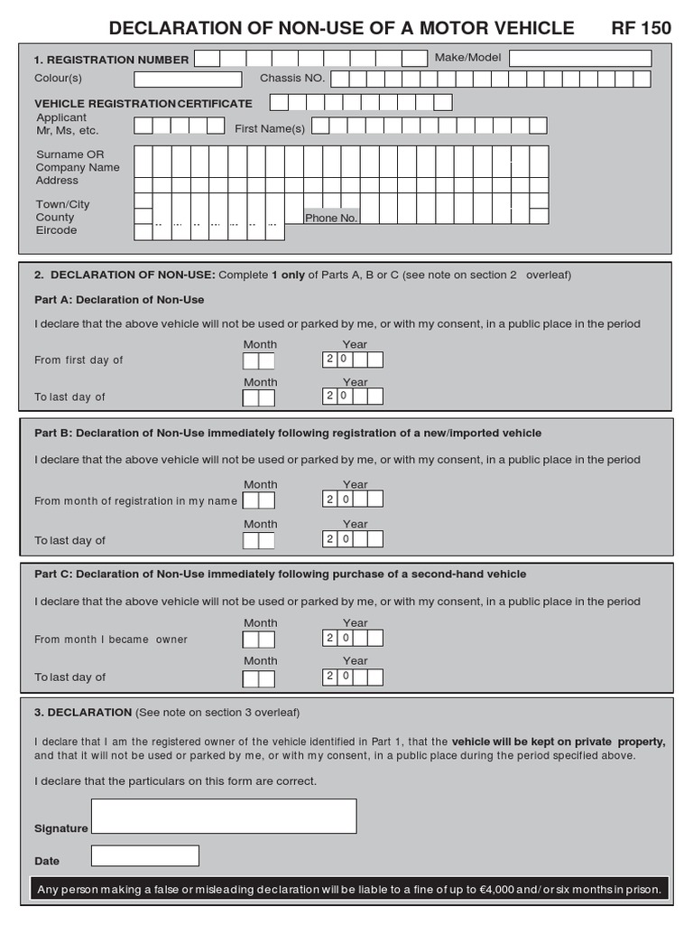 Declaration of Non-Use of A Motor Vehicle RF 150 | PDF | Information ...