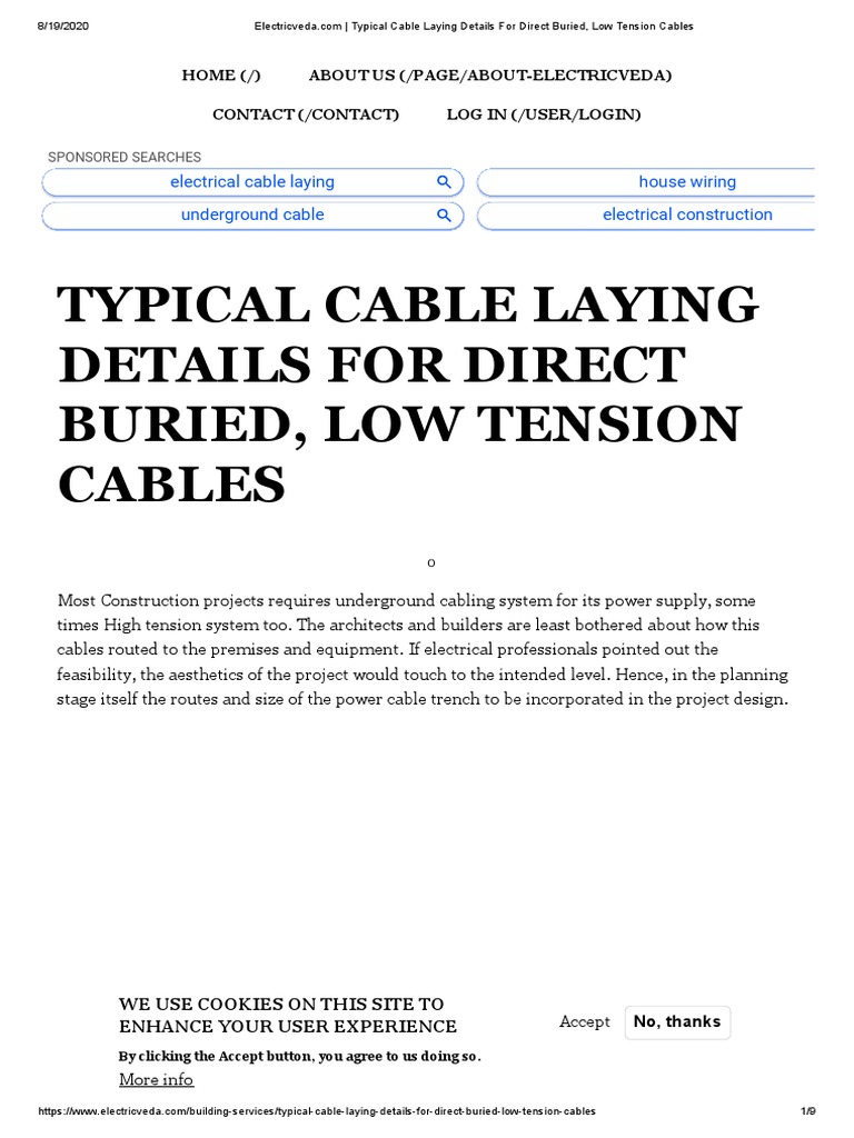 Typical Cable Laying Details For Direct Buried, Low Tension Cables ...