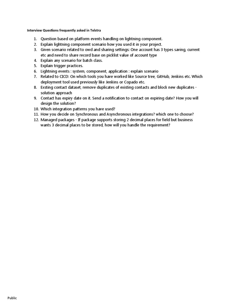 Interview Questions Frequently Asked in Telstra | PDF