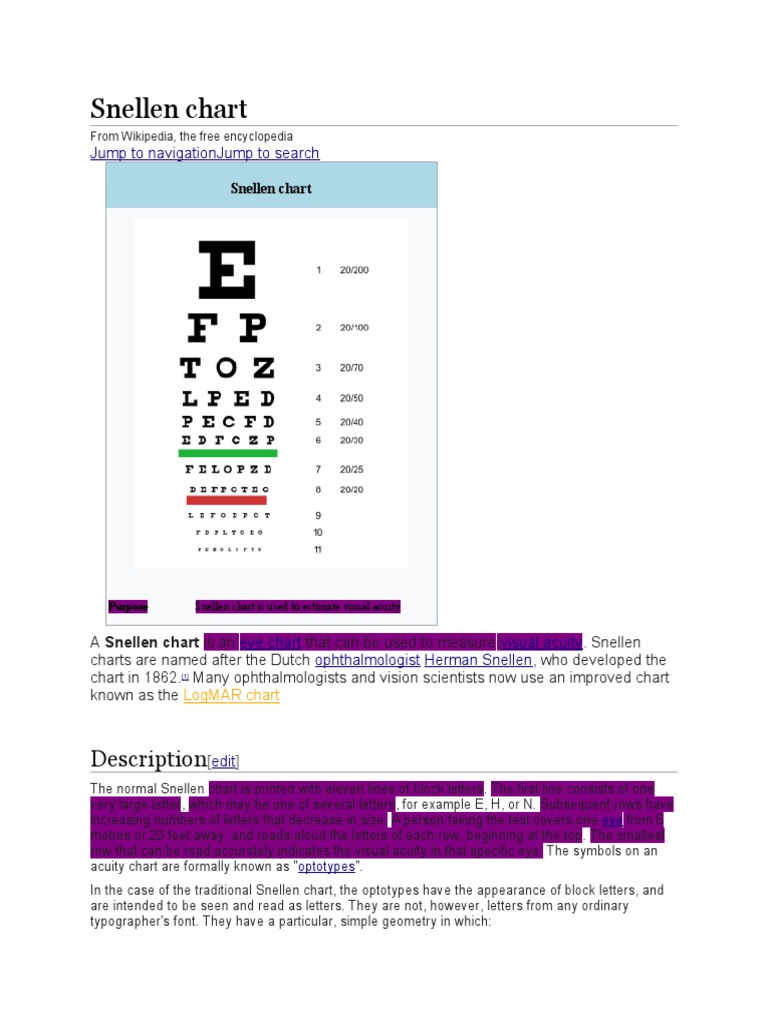 Snellen Chart: Description | PDF | Vision | Senses